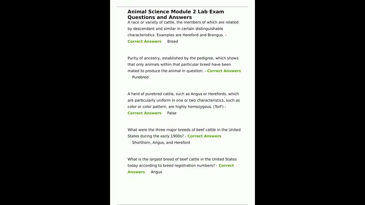 Animal Science Module 2 Lab Exam Questions and Answers