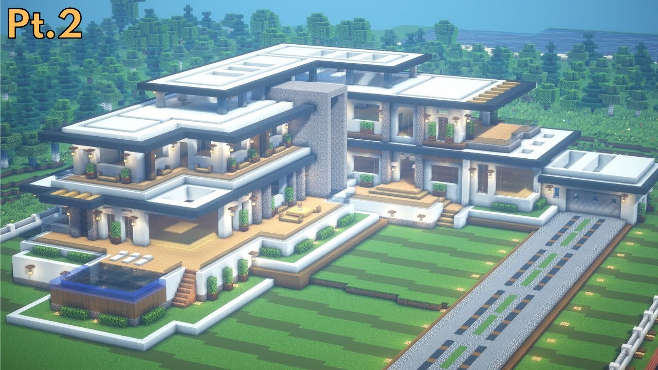 Minecraft: Modern Mansion Tutorial Part 2 | Architecture Build #13