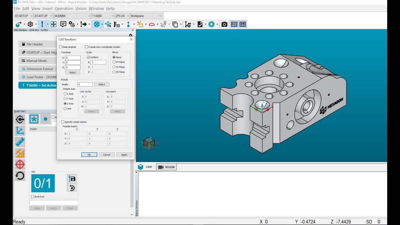 PCDMIS - Import CAD & Transform
