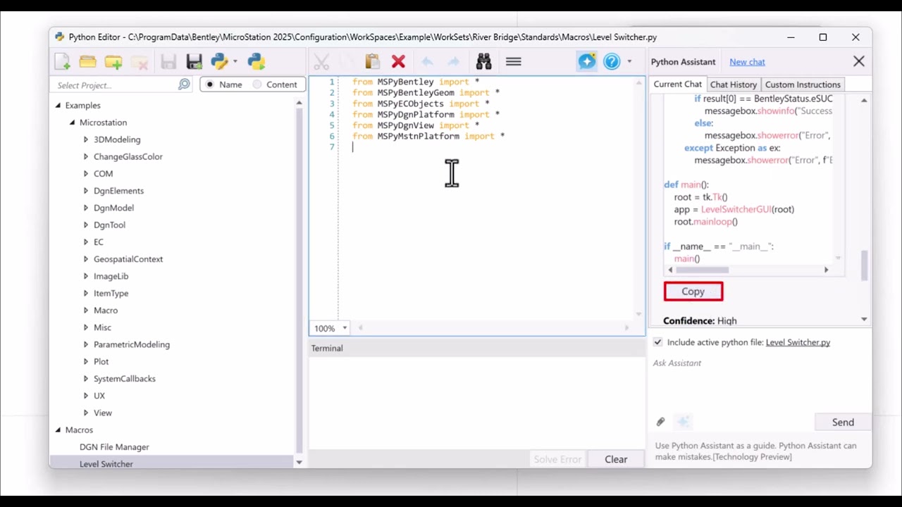 MicroStation 2025 Python Assistant: Creating a Level Switcher