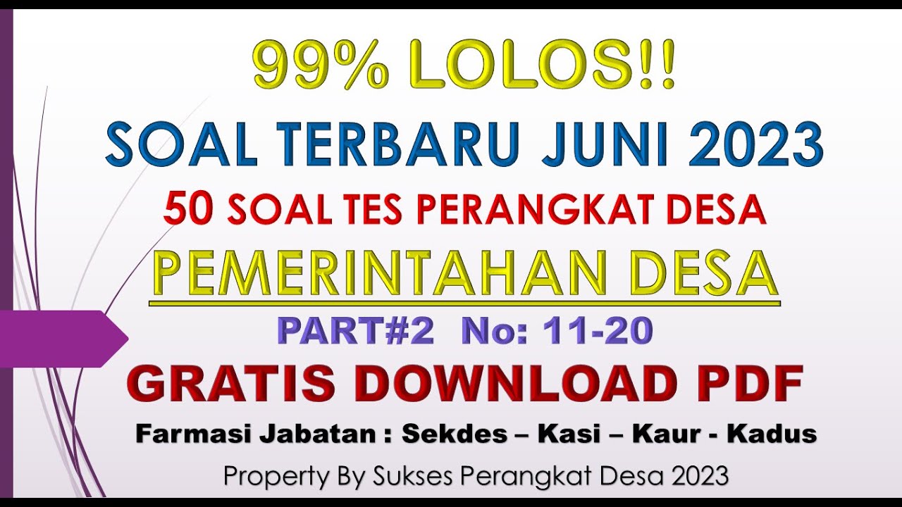 SPESIAL TERHOT!! GRATIS PDF DOWNLOAD 50 SOAL TES PERANGAKAT DESA  2023