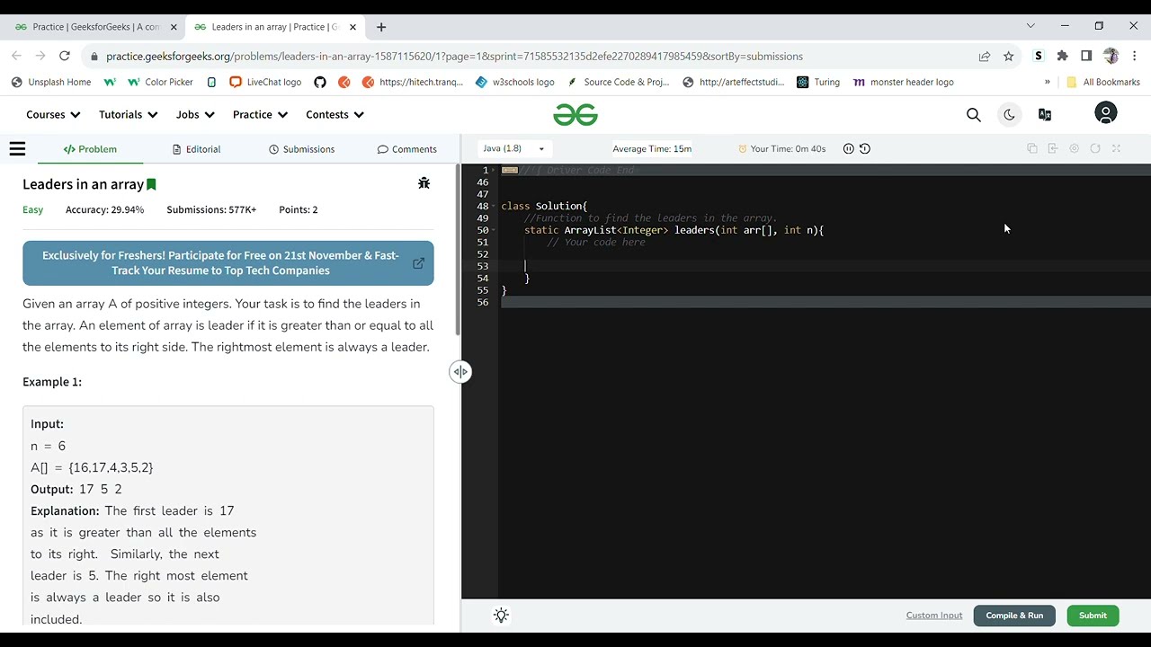 Leaders in an array in java Practice in GeeksforGeeks