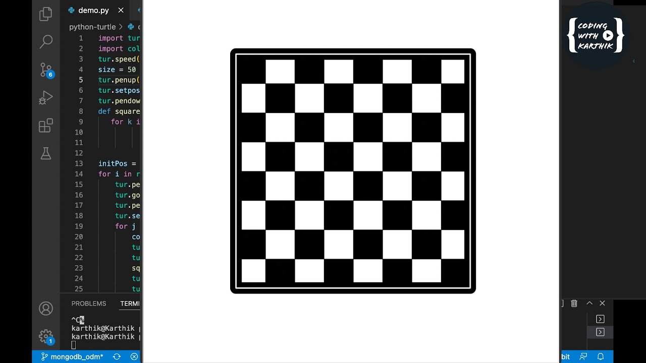 Chess board  drawing using python turtle | Simple code | python turtle graphics #pythonturtle