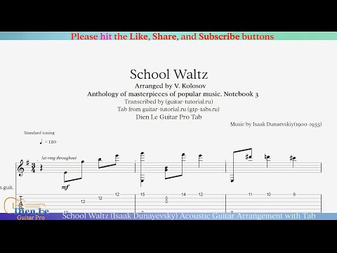 School Waltz (Isaak Dunayevsky) Acoustic Guitar Arrangement with Tab