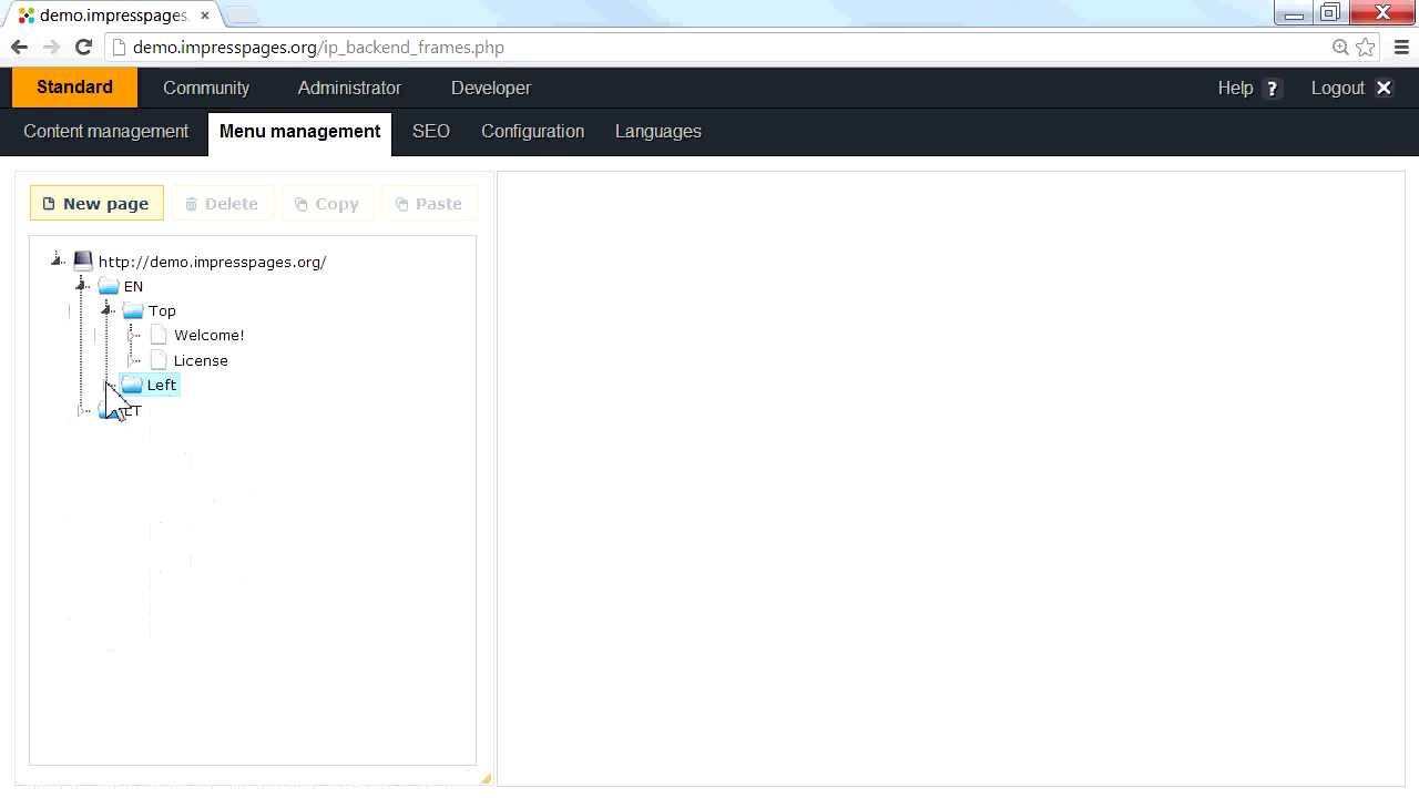 ImpressPages CMS tutorials 02 - menu management