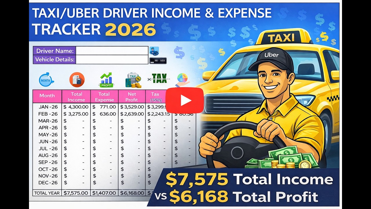 Free Uber & Taxi Driver Expense Tracker 2026 | Fully Automated Excel Template