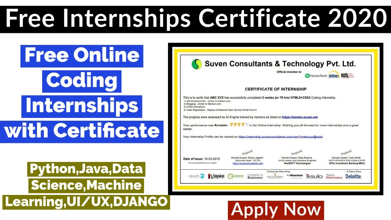 Free Online Internship 2020 | Best Online Coding Internships | AI ,ML,Python , Java Free Internships