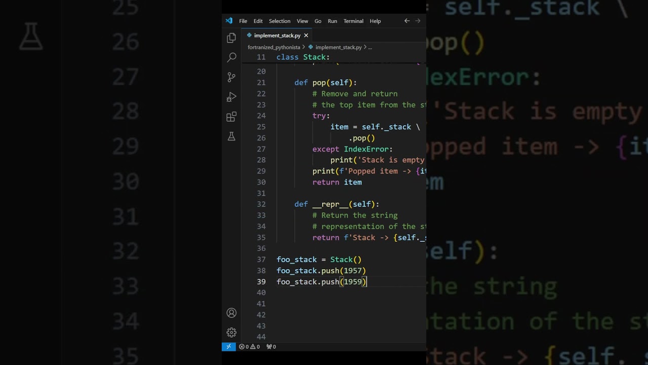 How to implement a stack (option 1 with a list) #python