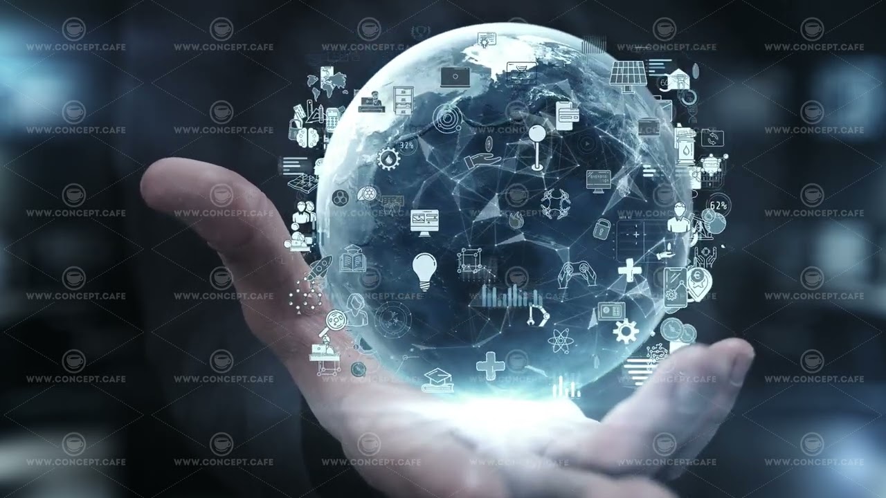 Hand holding global business technology network earth
