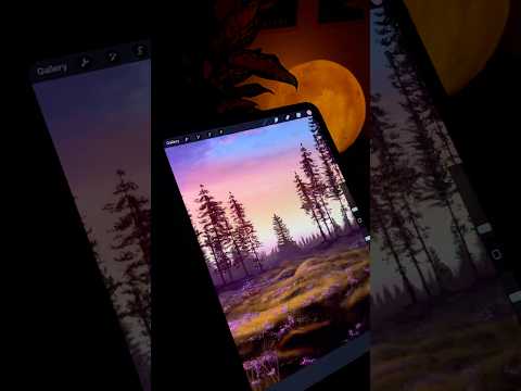 Timelapse of a bright and flowery landscape. #digitalart #shorts #procreate