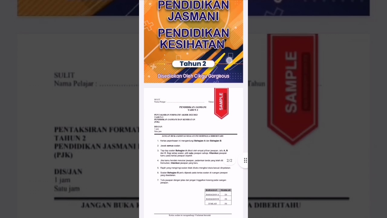 1 SET MODUL PENTAKSIRAN FORMATIF AKHIR 2022/2023 PENDIDIKAN JASMANI DAN KESIHATAN TAHUN 2