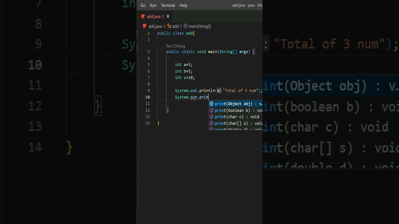 Addition of 3 numbers using Java Programming | Add three number | #javaprogramming