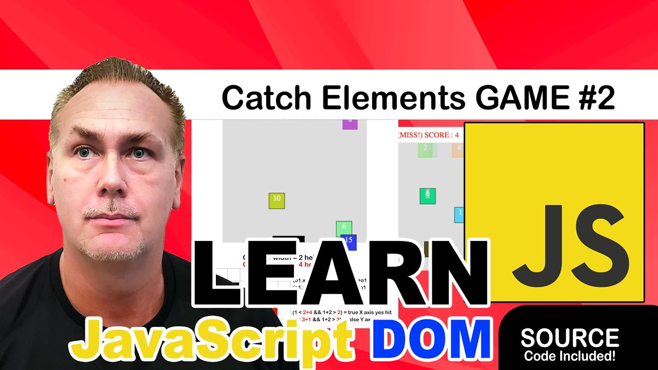 Learn JavaScript DOM element update create a Game  Element Catcher Part 2 collision detection