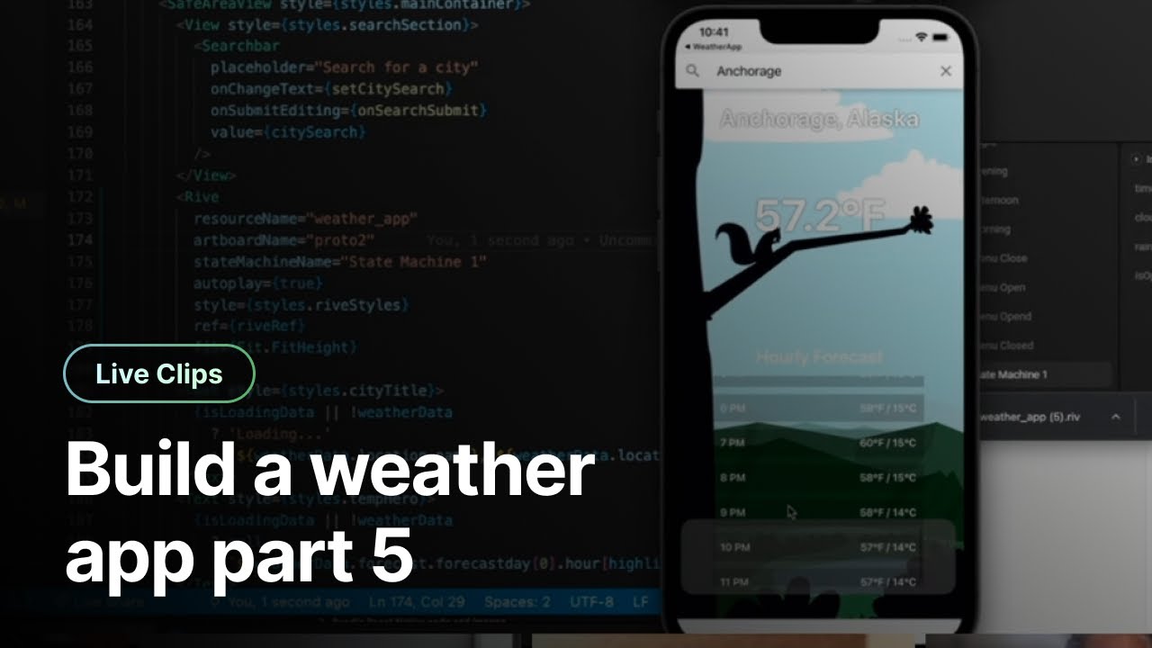 Iterate on your weather app's design. Rive + React Native