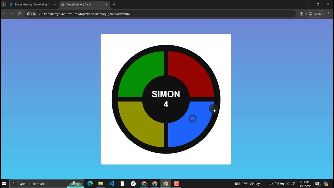 Simon Memory Game Using HTML, CSS and JavaScript with Source Code