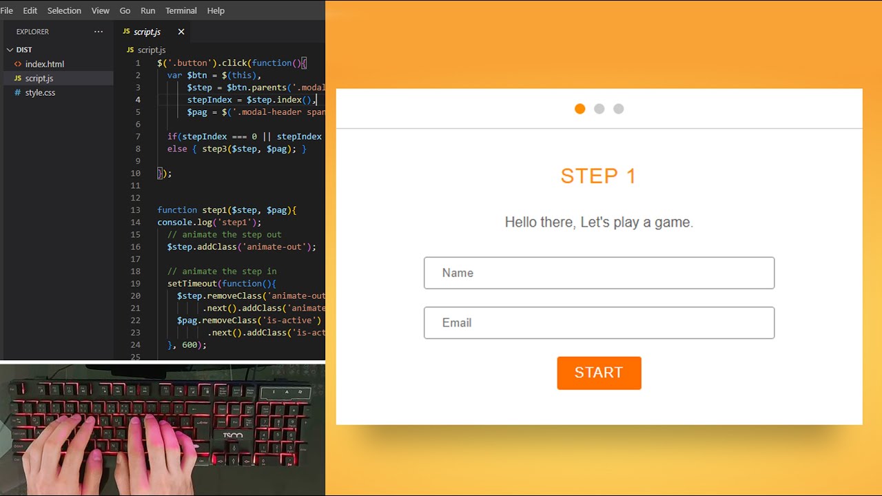 ASMR Programming - Step By Step Form using Html CSS and Javascript - No Talking