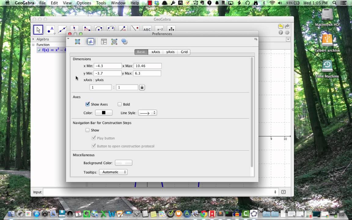Adjusting the Graphics View in Geogebra