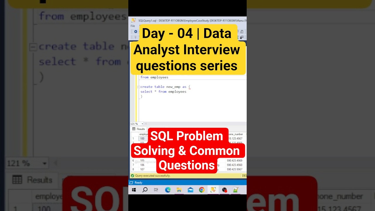 Day - 04 | Data Analyst Interview: SQL Problem Solving & Common Questions #azure #sql #coding