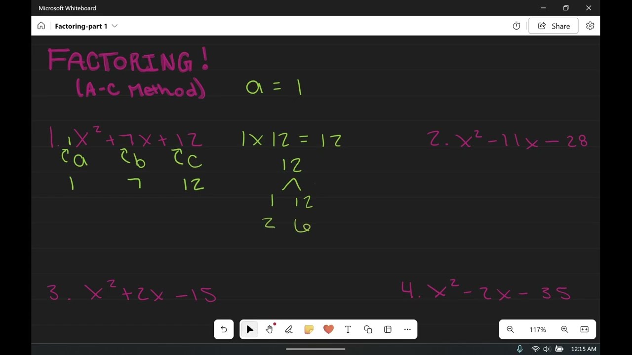 Factoring Quadratics Step-by-Step | AC Method A=1