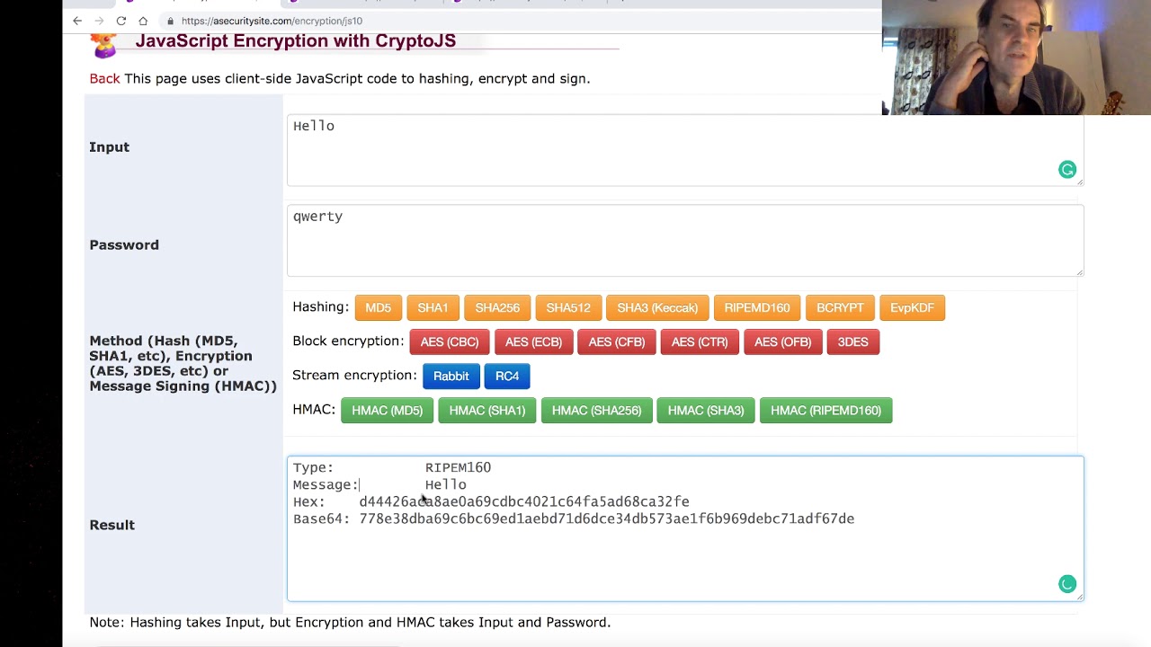 Cryptography using JavaScript (CryptoJS)
