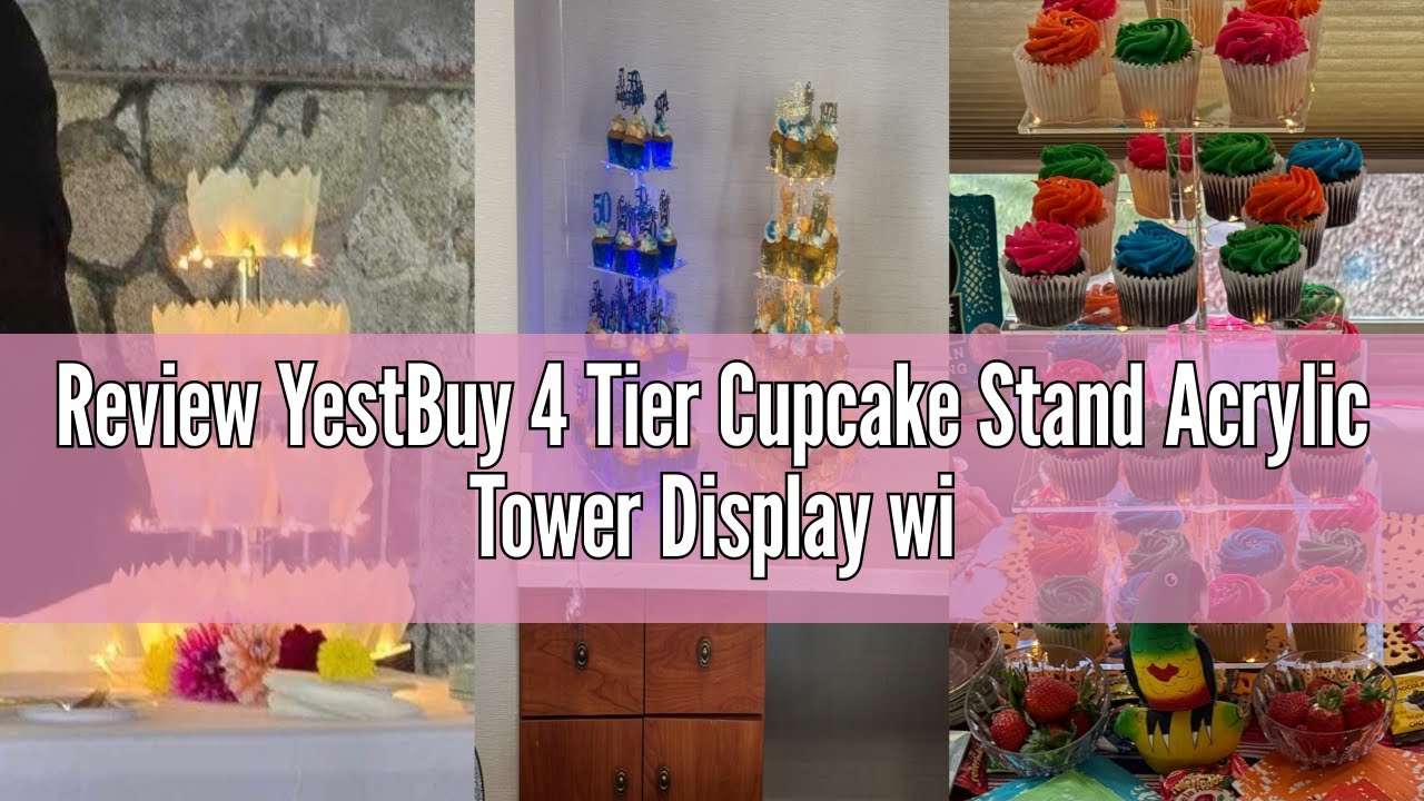Review YestBuy 4 Tier Cupcake Stand Acrylic Tower Display with LED Light Premium Holder Dessert Tree