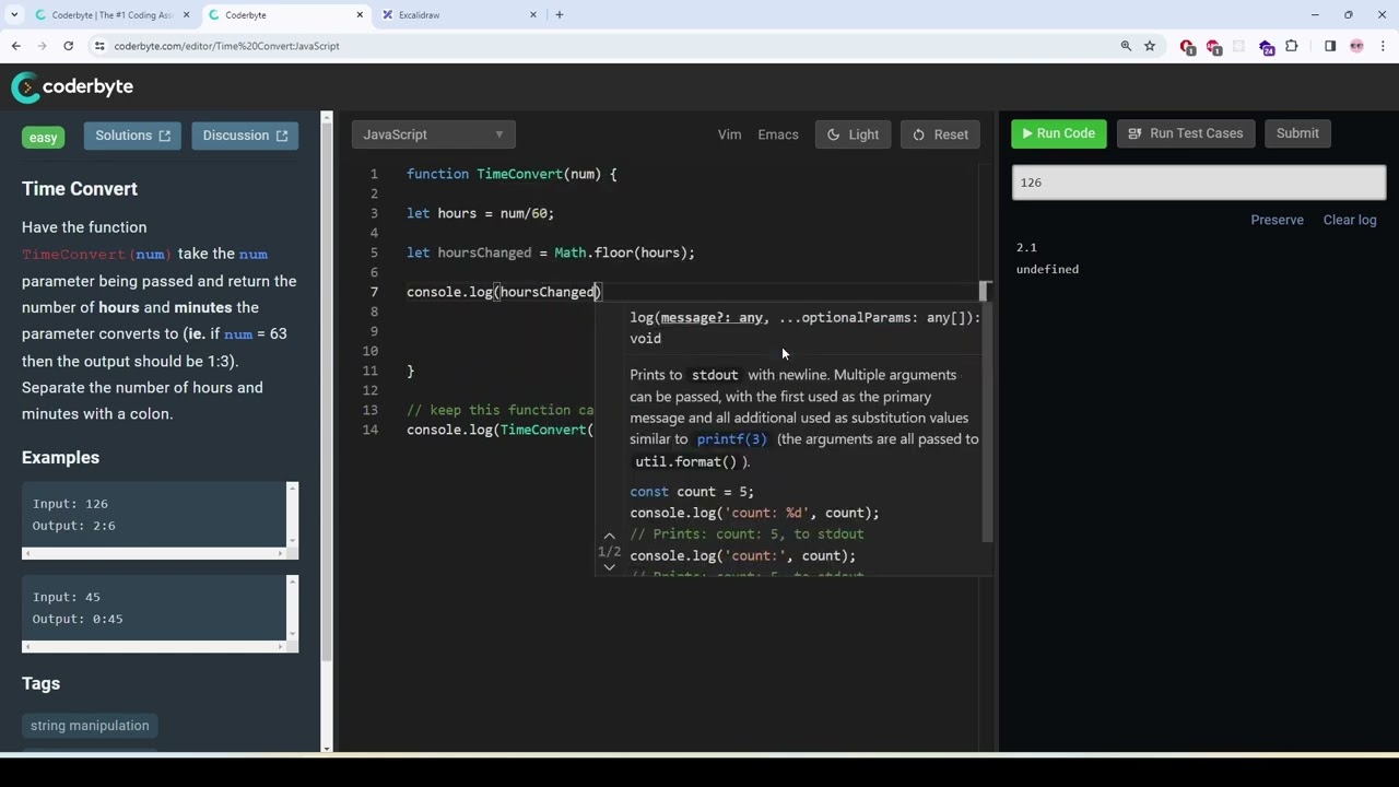 Coderbyte | Time Convert | Easy | Solution with JavaScript