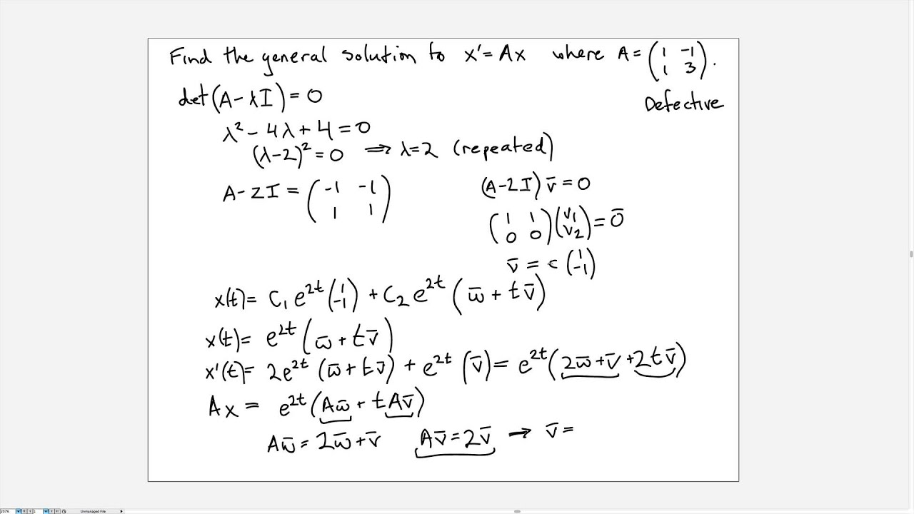 System of ODEs with a repeated eigenvalue