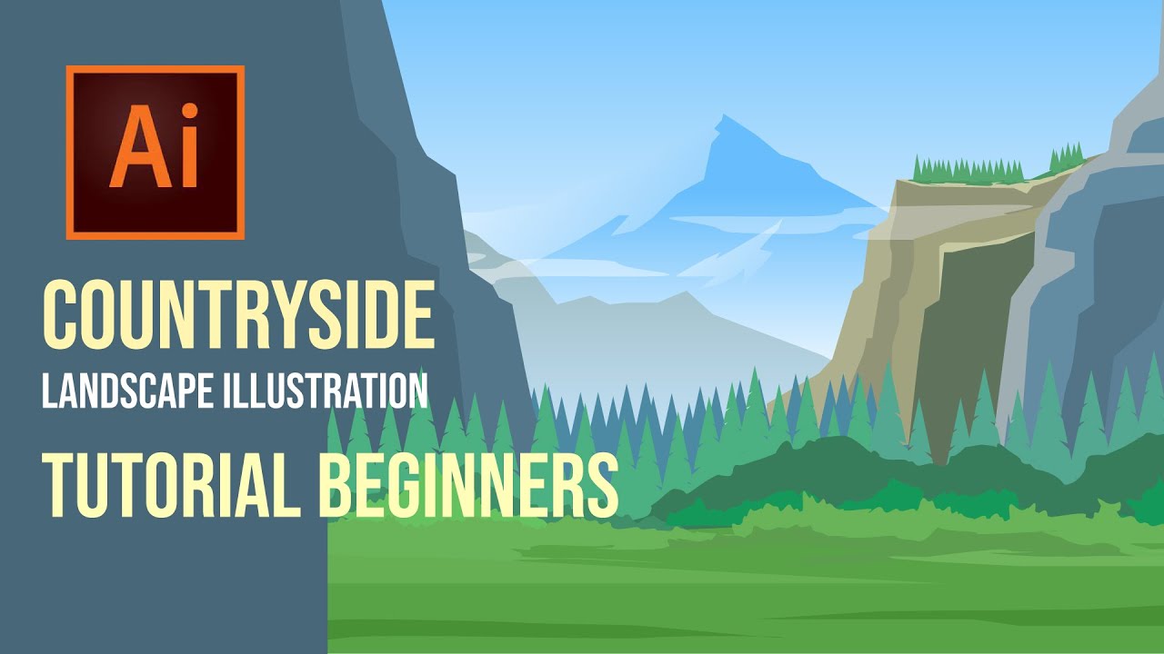 How to draw Countryside Nature Landscape illustration | Adobe illustrator Tutorial for beginners