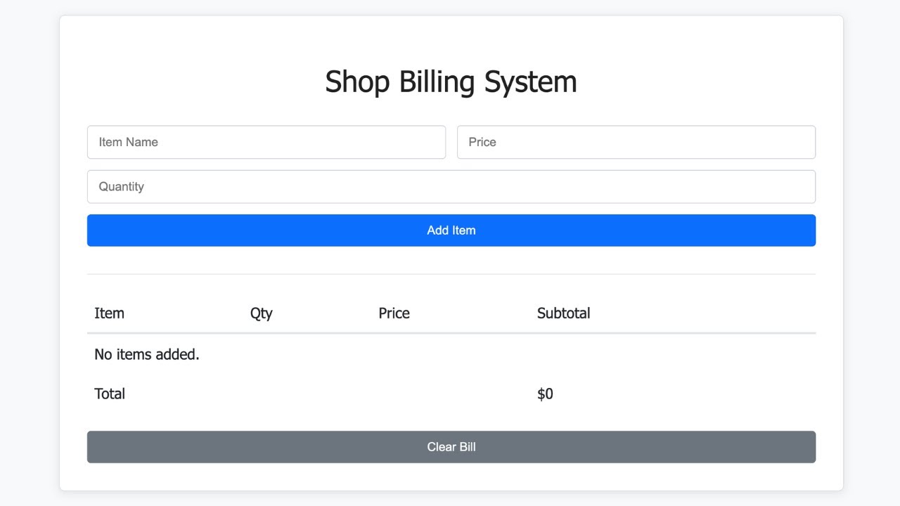 Simple Billing System Using HTML, CSS & JavaScript