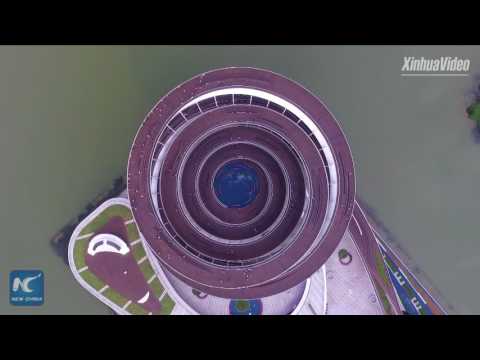 Spectacular aerial view of spiral sightseeing platform in Hunan, China
