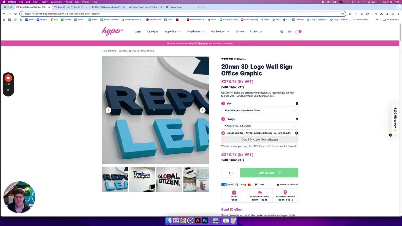 20mm 3D Logo Wall Sign Office Graphic