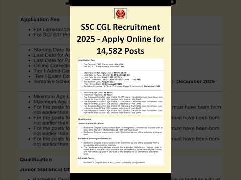 SSC CGL Recruitment 2025 - Apply Online for 14,582Posts