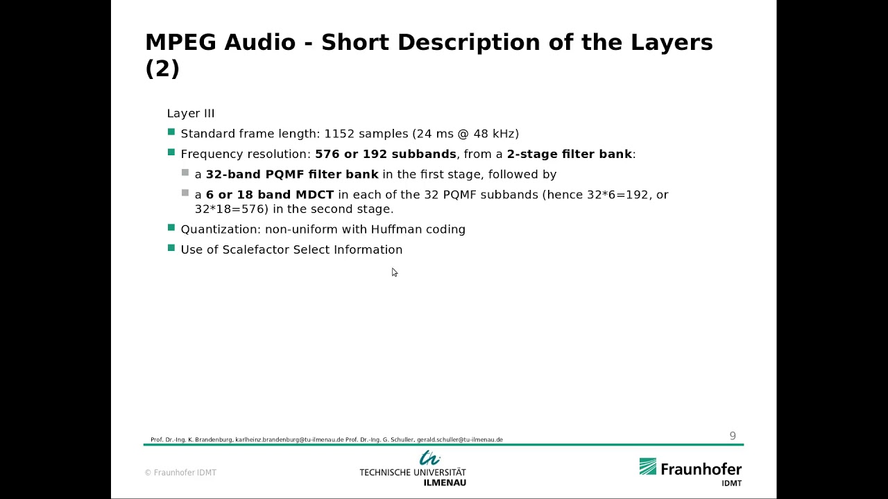 Lecture Audio Coding, PQMF, MPEG1-2 BC