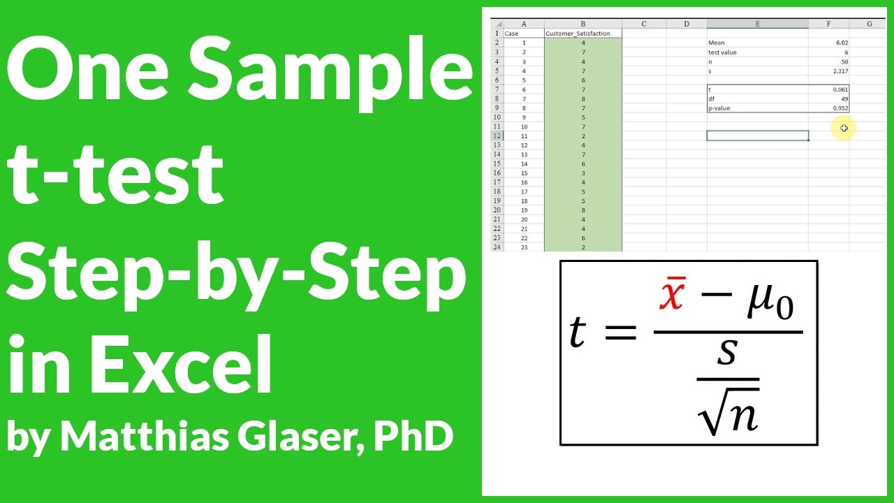 One Sample t-test: Explained step-by-step, How to in Excel , Formula