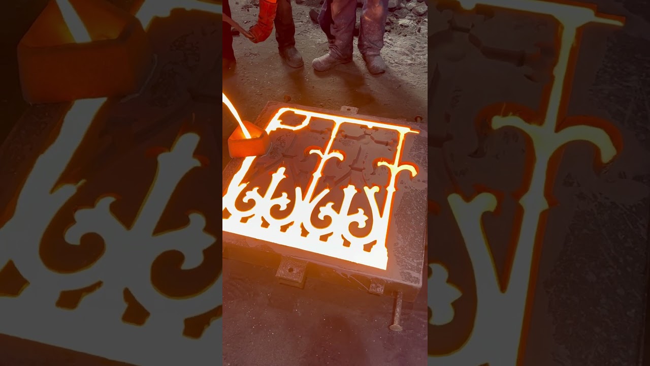 Showing how cast iron flows through the mould of this gate castings.￼#foundry #moltenmetal ￼