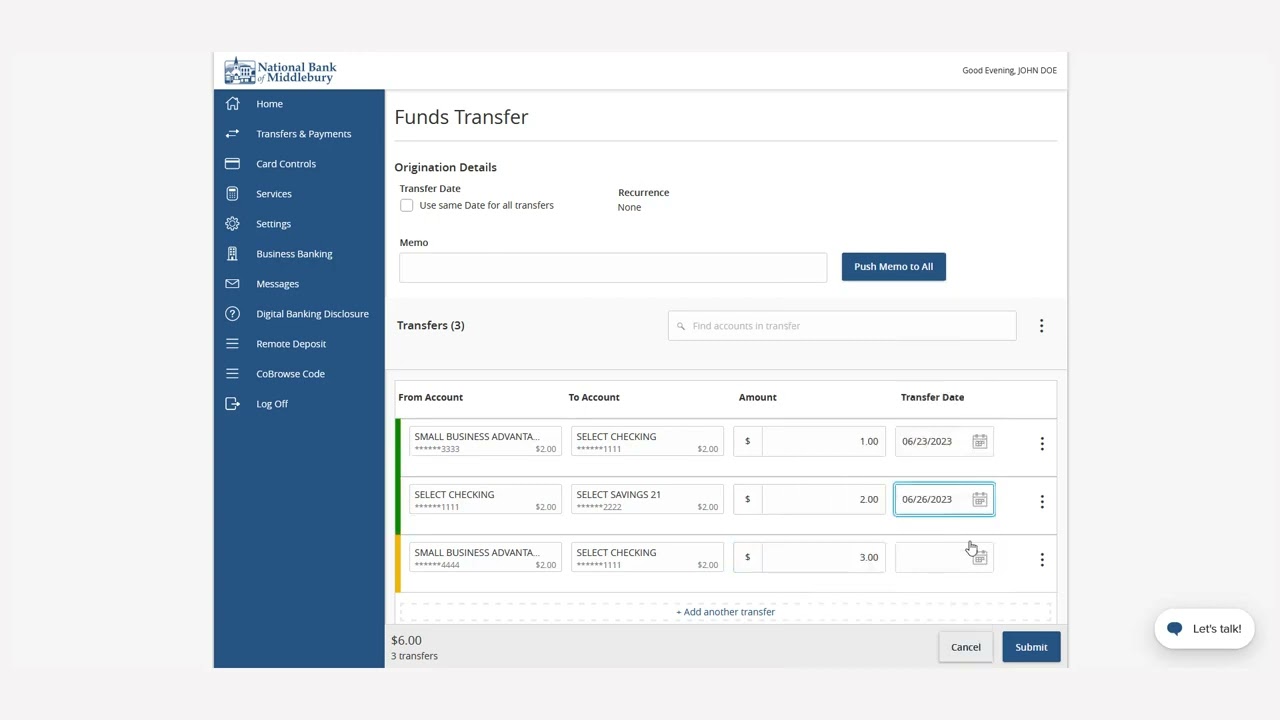 Multi-Transfers - NBM Digital Banking