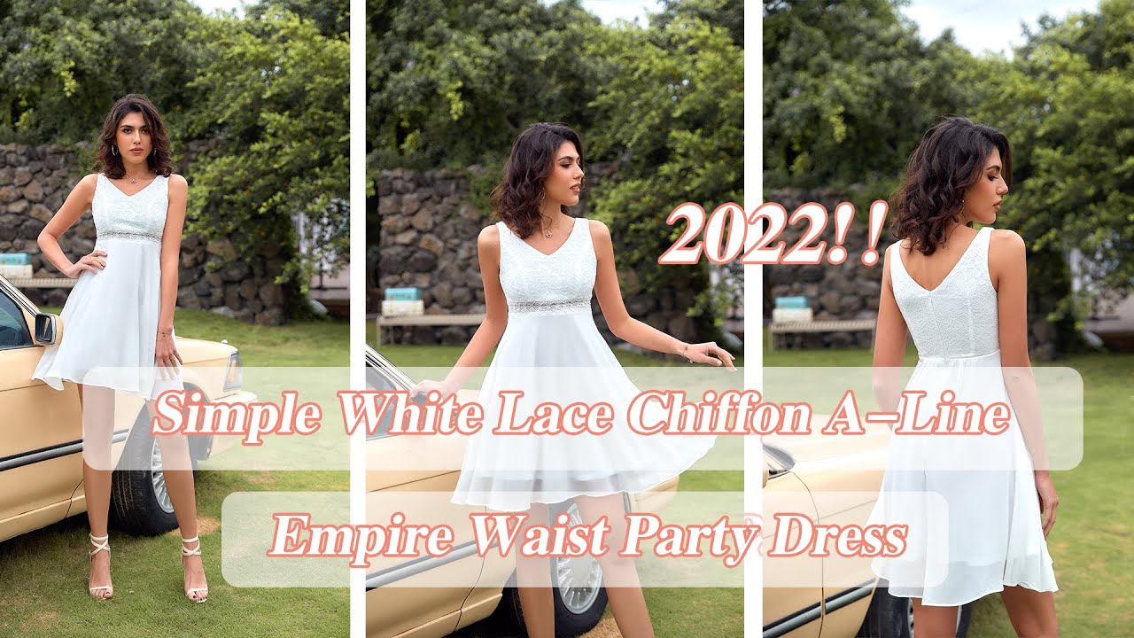 Simple White Lace Chiffon A-Line Empire Waist Party Dress 2022 April | ZAPAKA