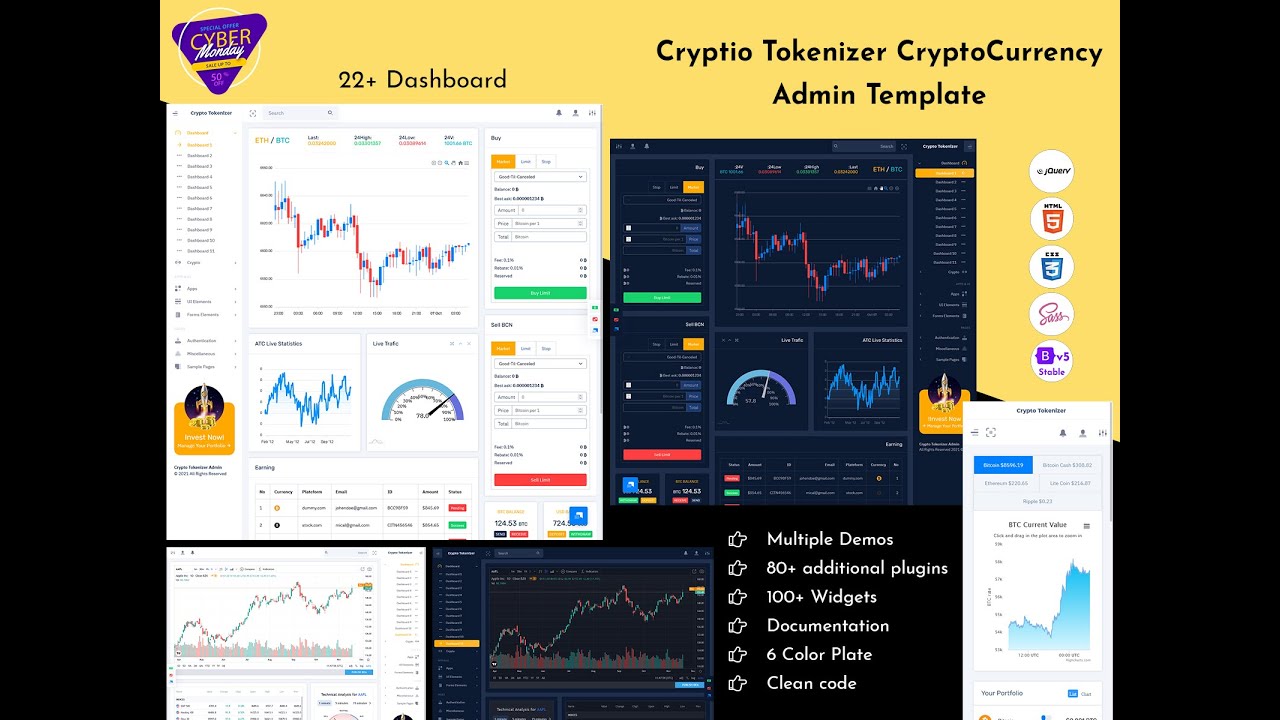 Bitcoin CryptoCurrency Template with Tokenize Admin Dashboard WebApp