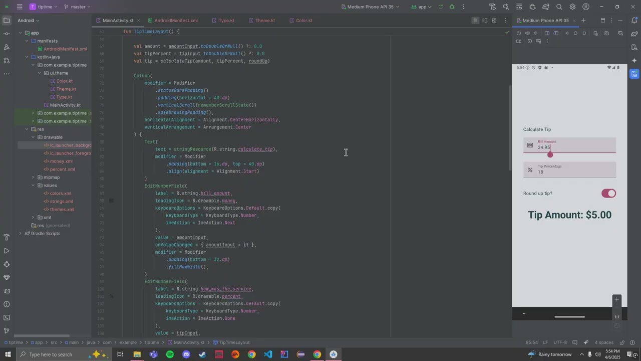 TipTimeApp (Tip Calculator App) in Android Studio