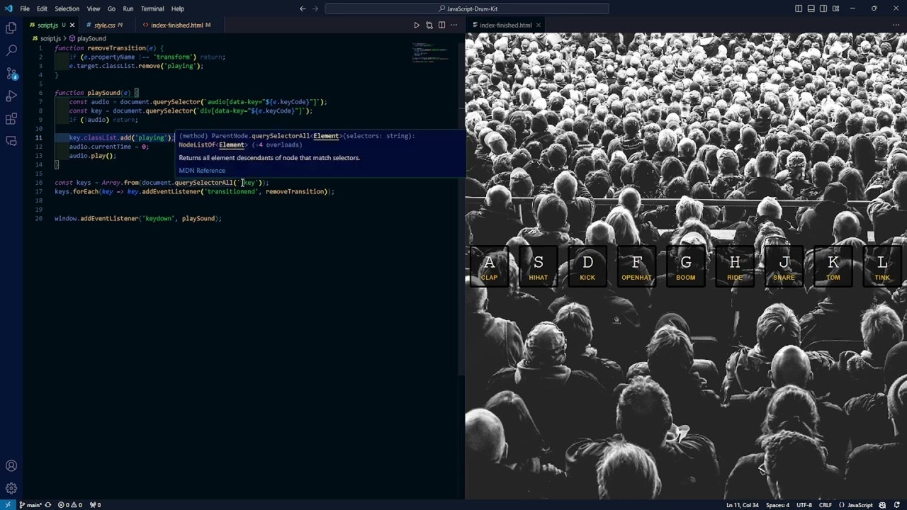 Learning to Code:  JavaScript30 Drum Kit