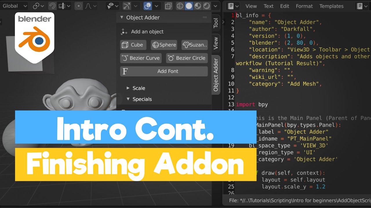 Blender Python Tutorial : Finishing the Object Adder Add-on [learn python for beginners]