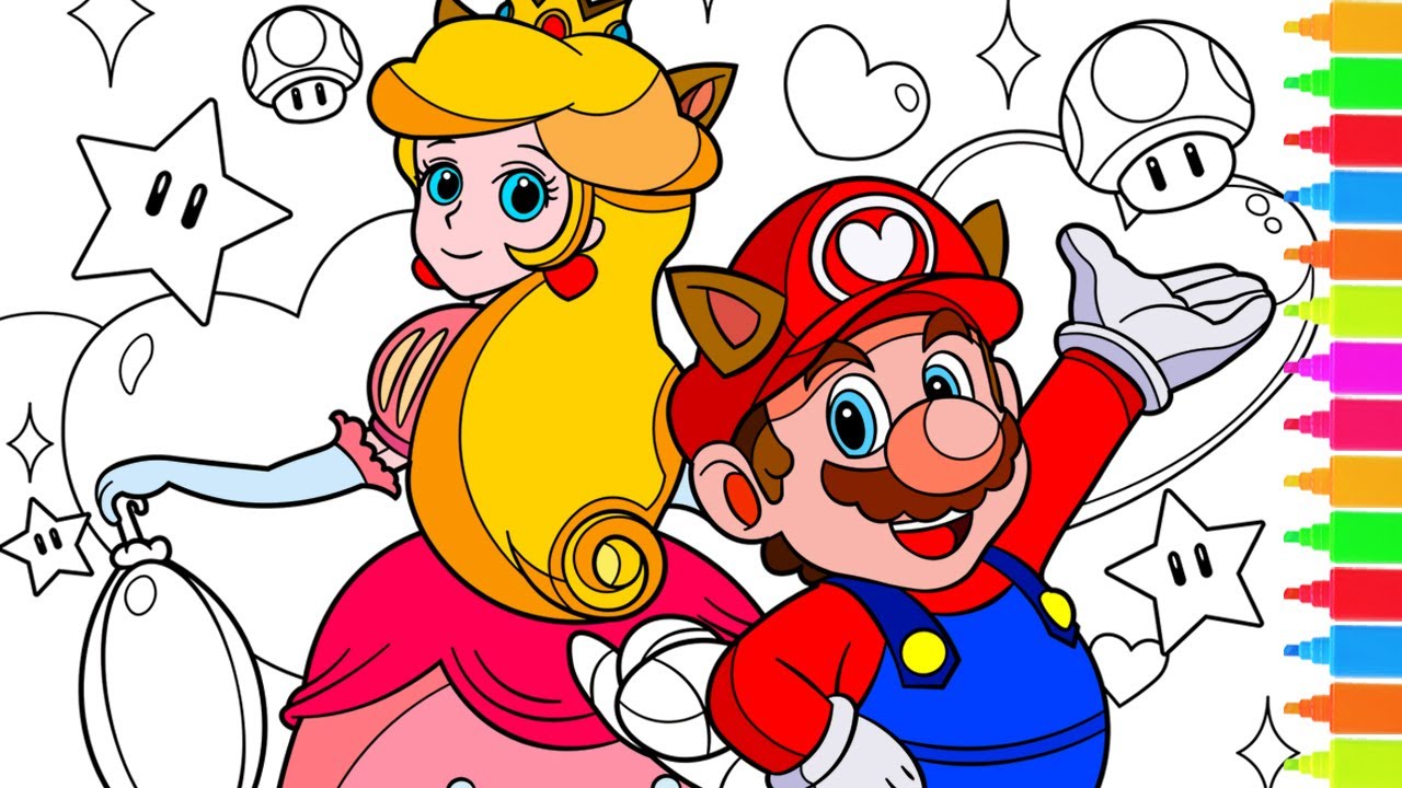 Coloring Super Mario, Princess Peach and Luigi | The Super Mario Coloring Pages