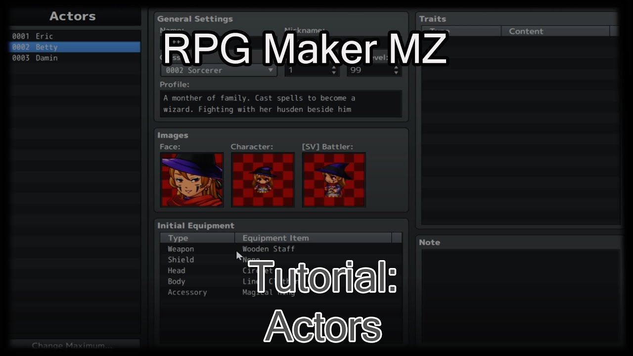 RPG Maker MZ: Tutorial: Actors