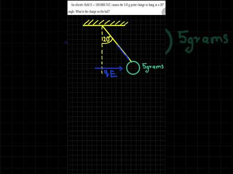 An electric field E =100 000i N/C causes the 5.0g point charge to hang at a 20 defrees angle.