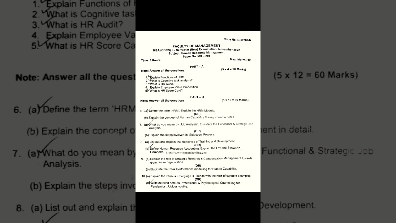 MBA 2nd sem | Human Resource management | November 2022 #questionpaper