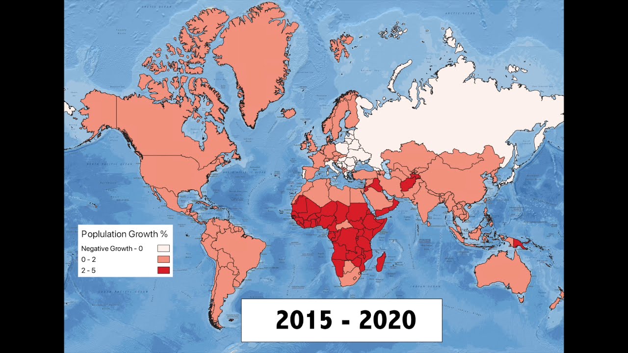 Global Population Growth Rate, Mapped by Country, 1950-2020