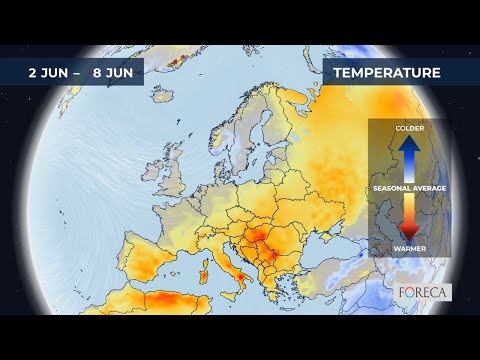Månedlig temperaturudsigt for Europa 28/5/2025