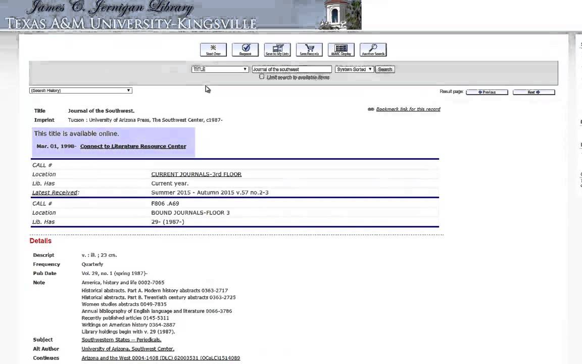 How to search for a journal title on Oasis Online Catalog.