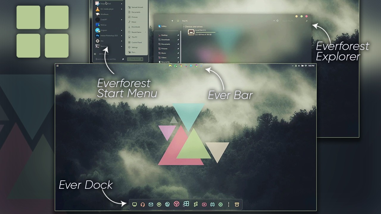 Windows 11 Glass Theme with Everforest Theme