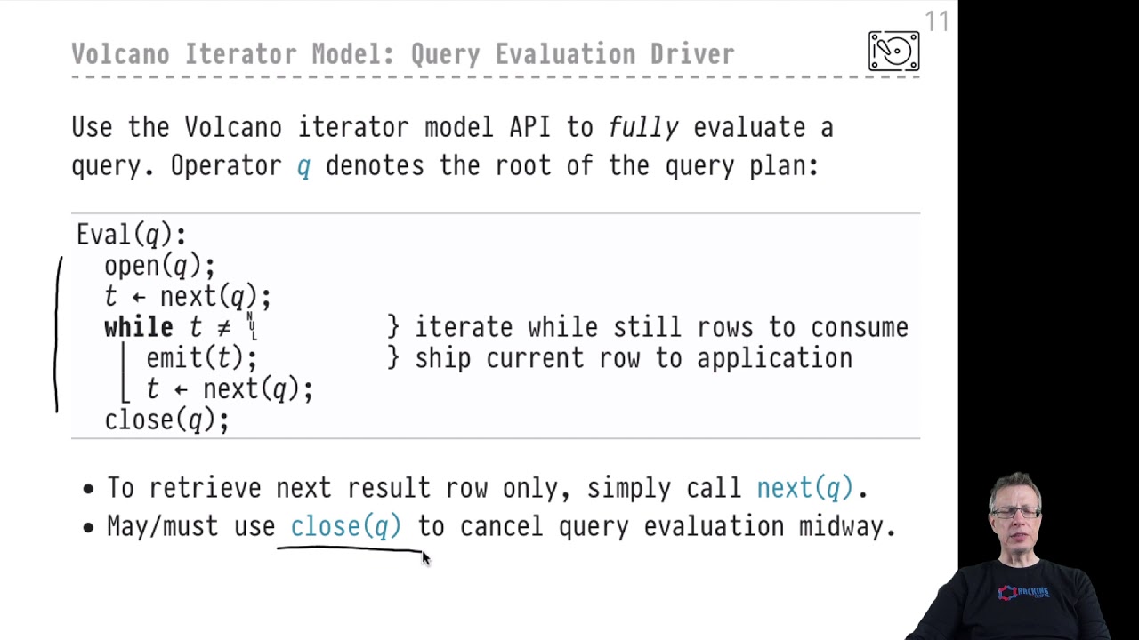 DB2 — Chapter #13 — Video #76 — Volcano iterator model (open/next/close)